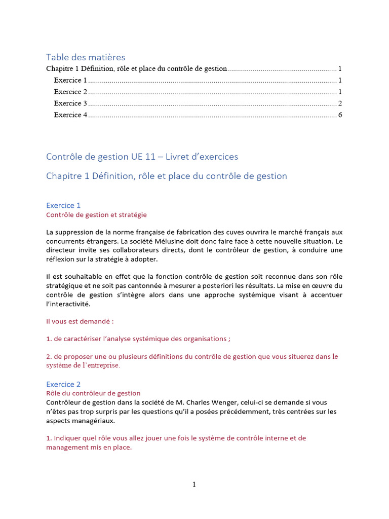 Enoncé Ex C1 Définition & Rôle CDG | PDF