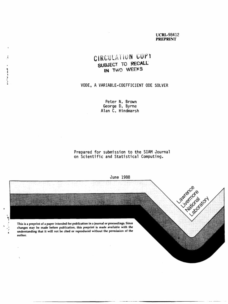 VODE A Variable-Coefficient ODE Solver | PDF