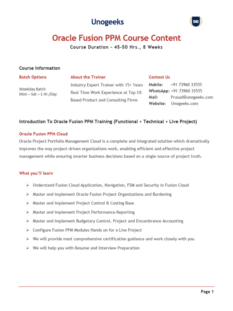 7.1.oracle Fusion PPM Course Content | PDF