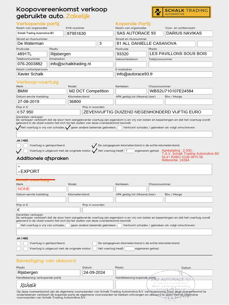 Koopovereenkomst EXPORT - SAS AUTORACE 93 | PDF