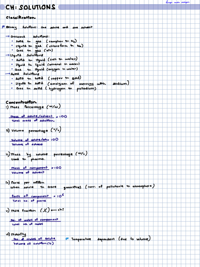Class 12 Chem Solutions Rough Notes | PDF