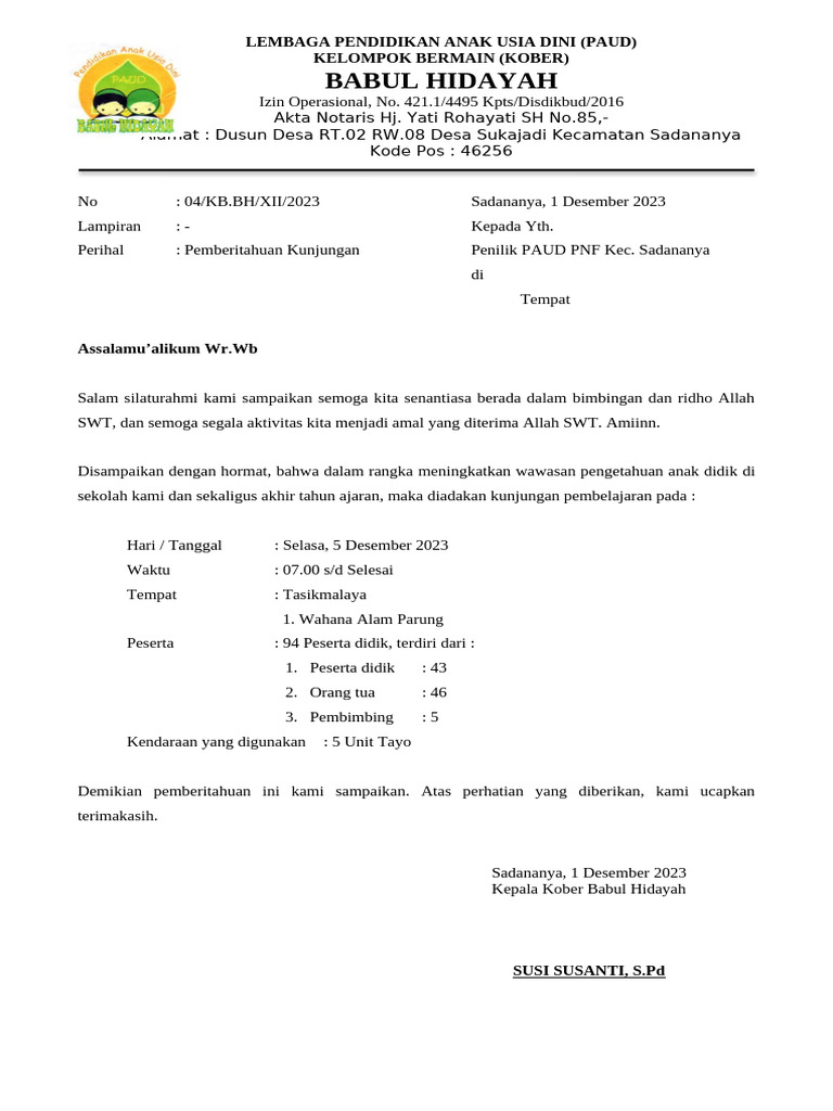 surat pemberitahuan kunjungan | PDF