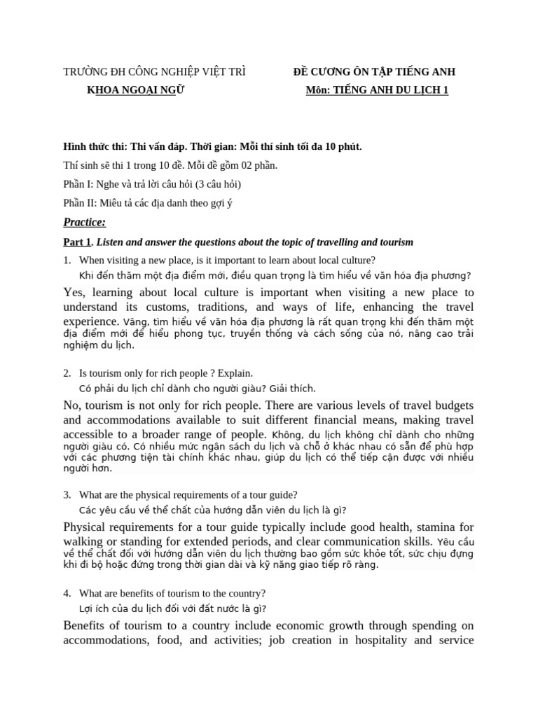 DCOT TA Du lịch 1 | PDF