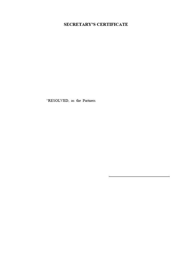 Partnership Secretary Certificate | PDF