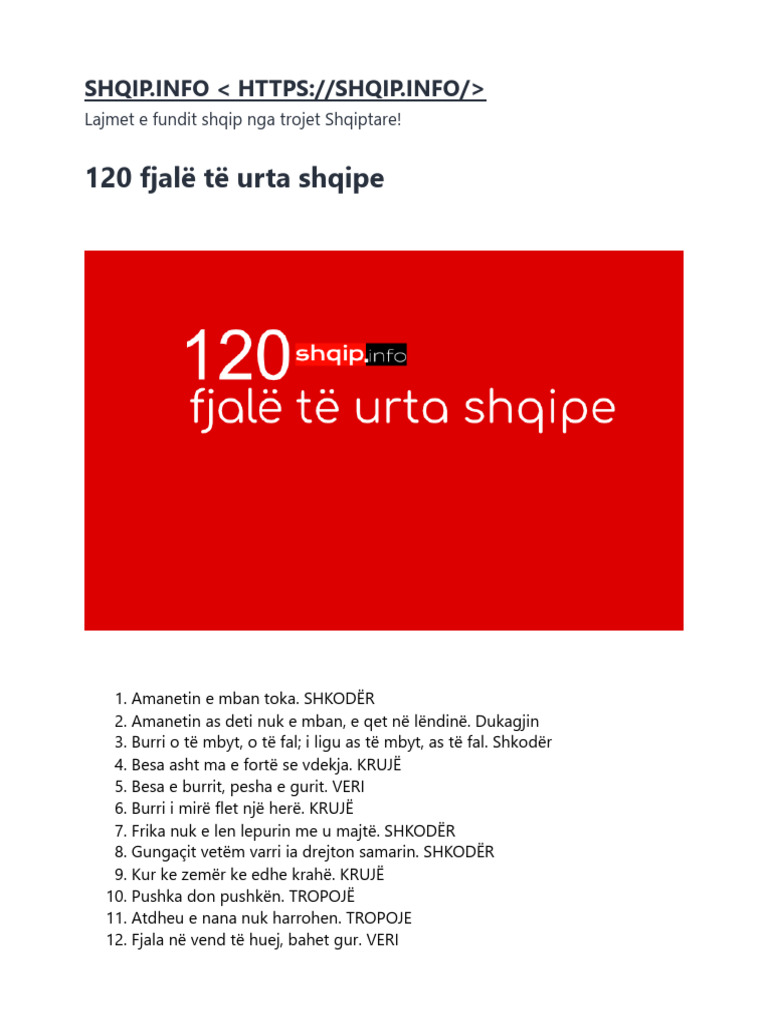 120 Fjalë Të Urta Shqipe - Shqip - Info | PDF