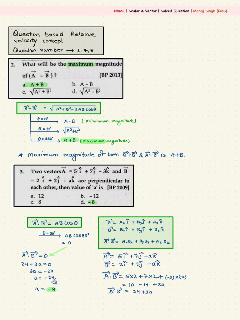 NAME - Scalar & Vector - Solved Question | PDF