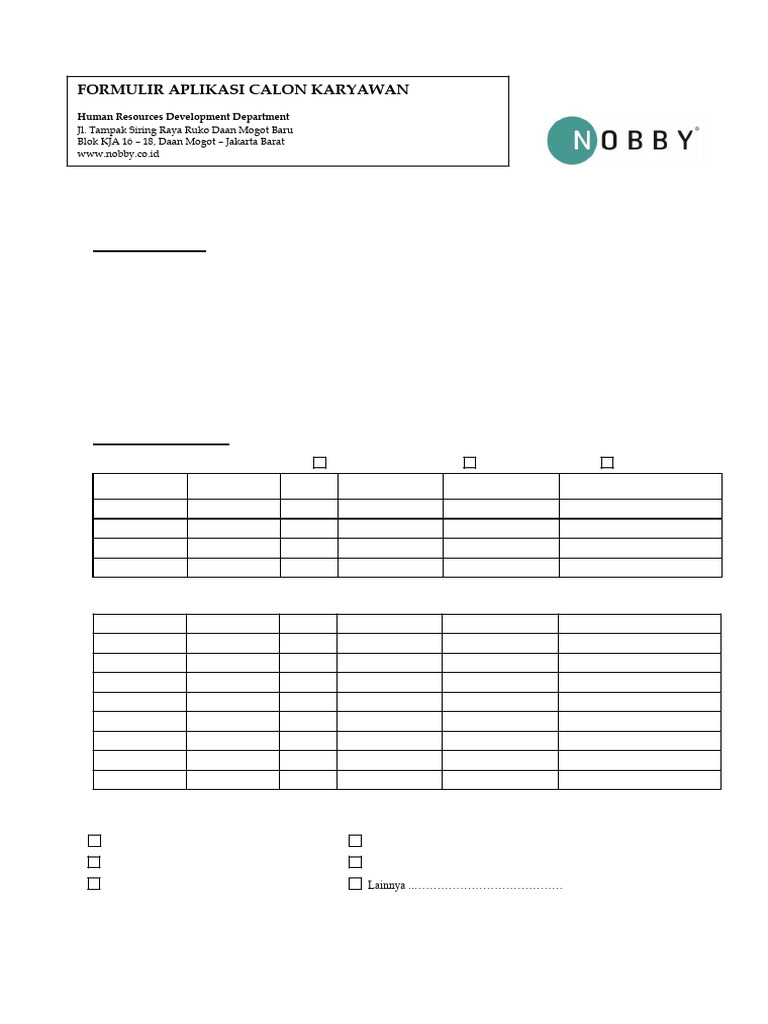 Formulir Application BIP Nobby | PDF