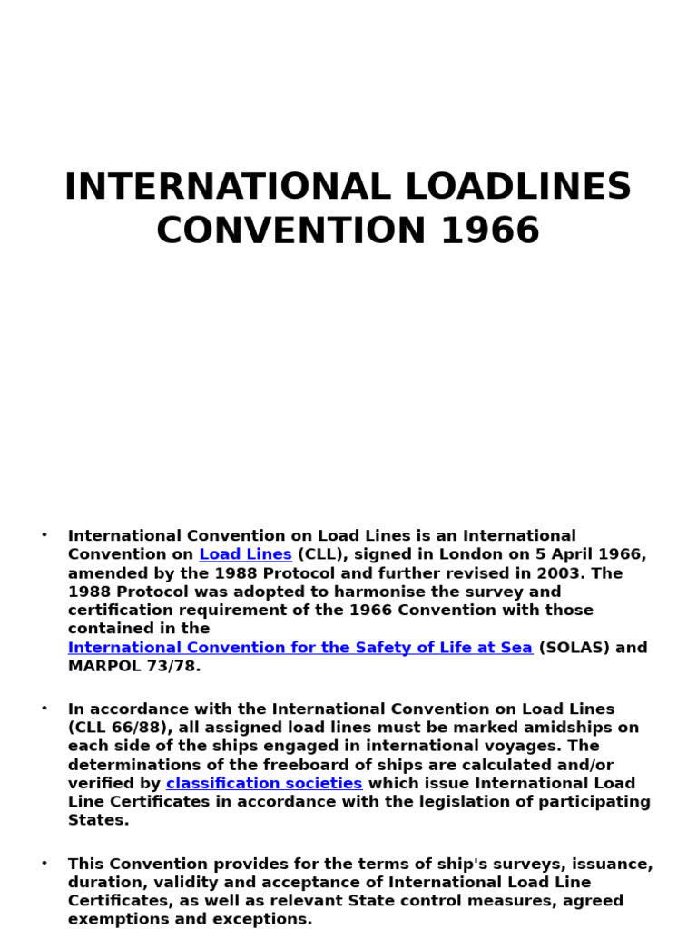 International Loadlines Convention 1966 | PDF