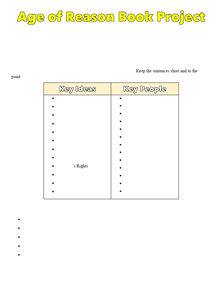 Age of Reason Book Project and Rubric | PDF