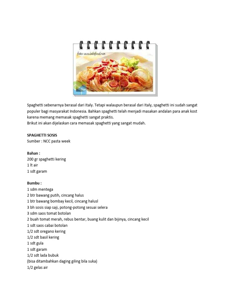 Cara Membuat Spaghetti | PDF | Memasak, Makanan, & Anggur