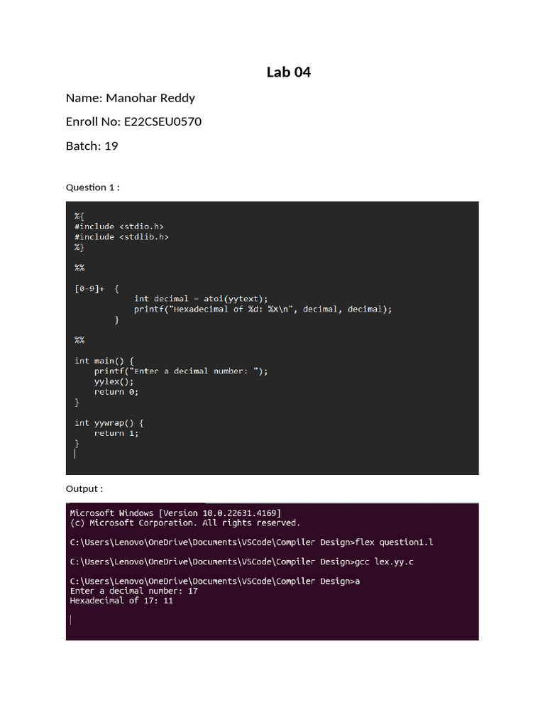 E22CSEU0570 CompilerDesign Lab04 | PDF