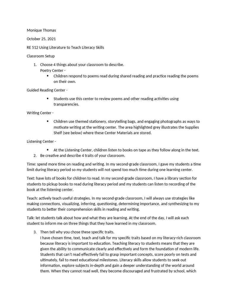 Monique Thomas_Classroom Setup | PDF