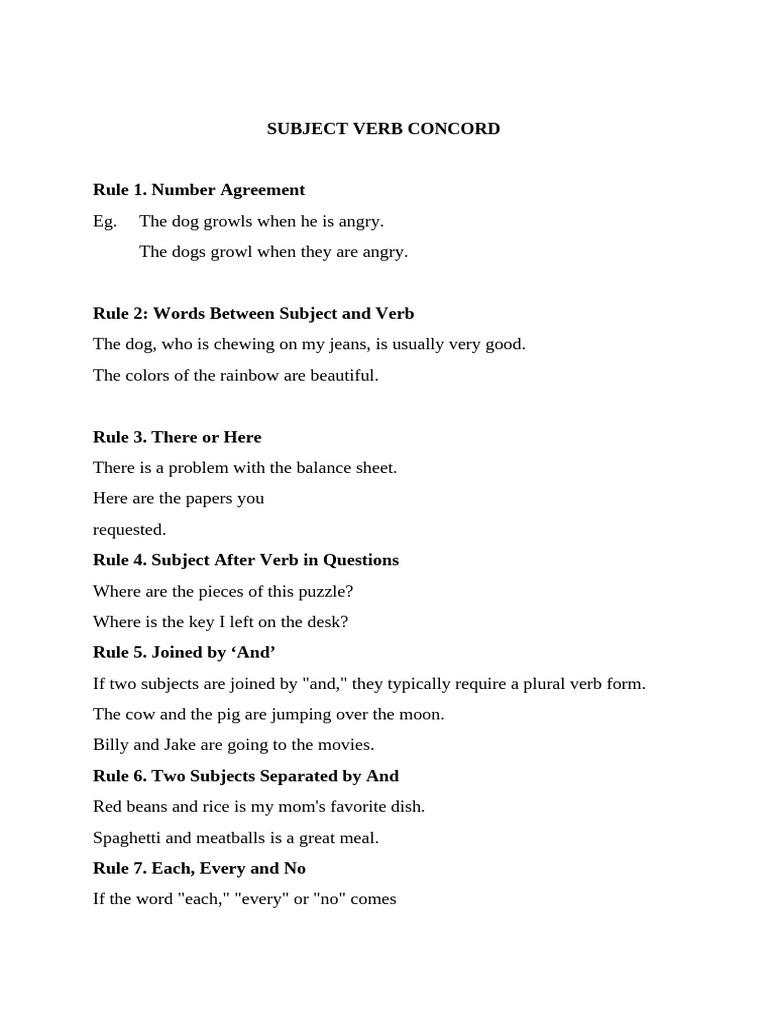 Subject Verb Concord | PDF | Grammatical Number | Language Arts ...