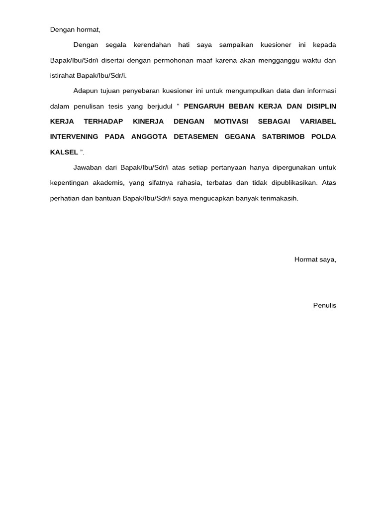 Kuesioner Pak Dayat | PDF