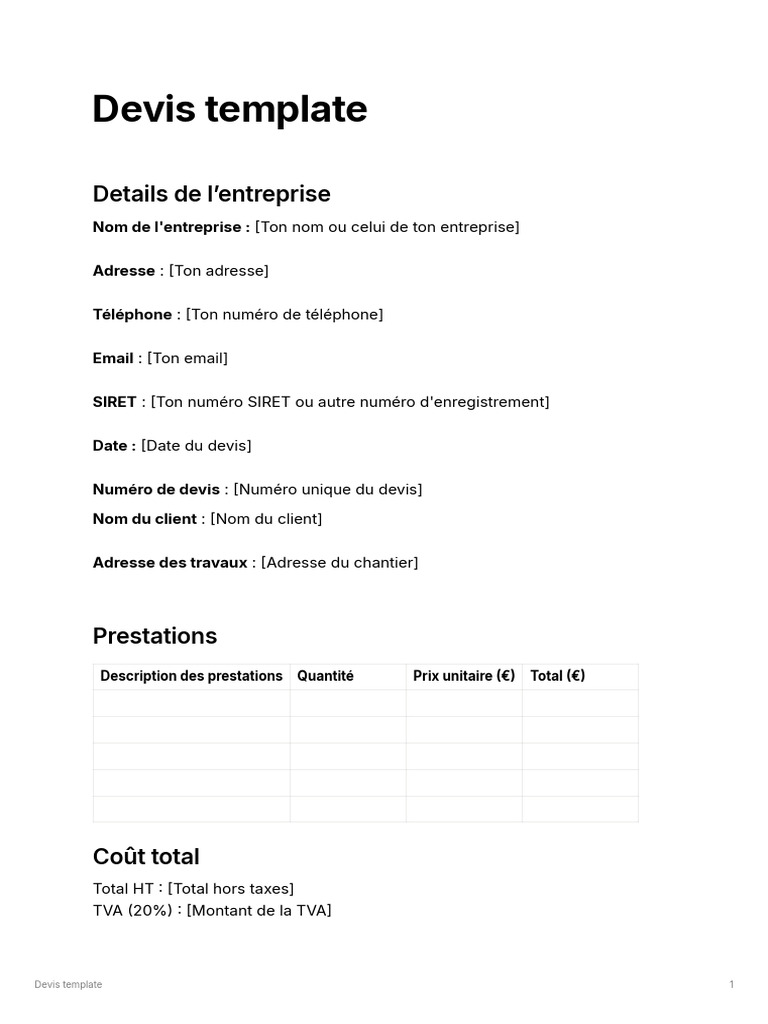 Devis Template | PDF