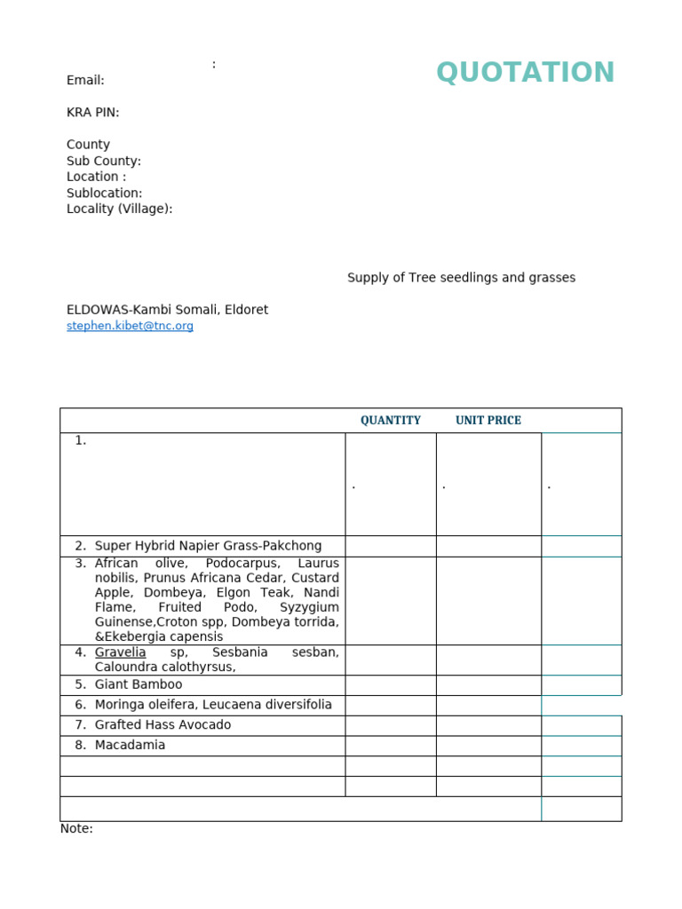 EIWF Tree Seedlings - Quotation - 2024. | PDF | Home & Garden