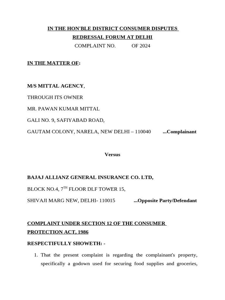 Complaint To Consumer Forum | PDF | Lawsuit | Finance & Money Management