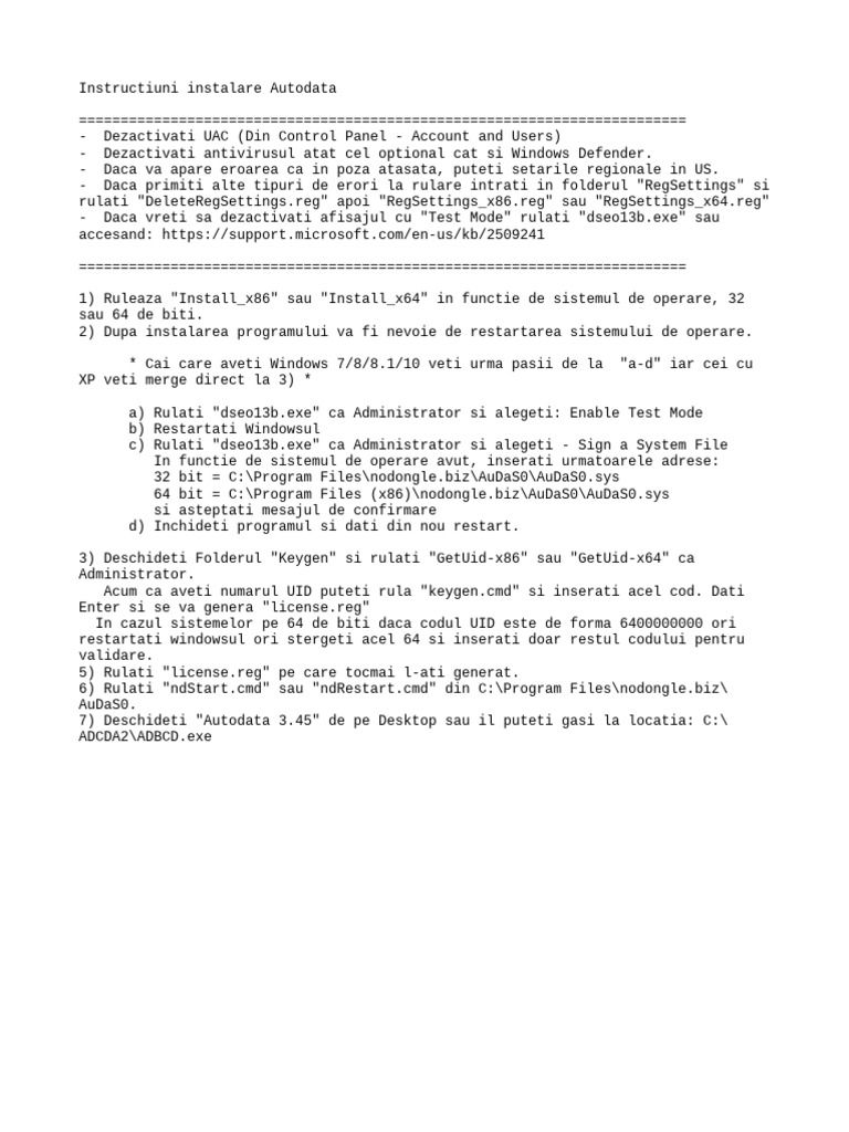 Instructiuni instalare | PDF