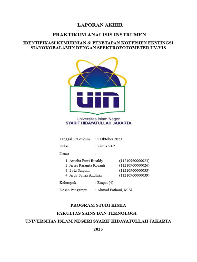 L2 - Identifikasi Kemurnian Dan Koefisien Ekstingsi Sianokobalamin ...