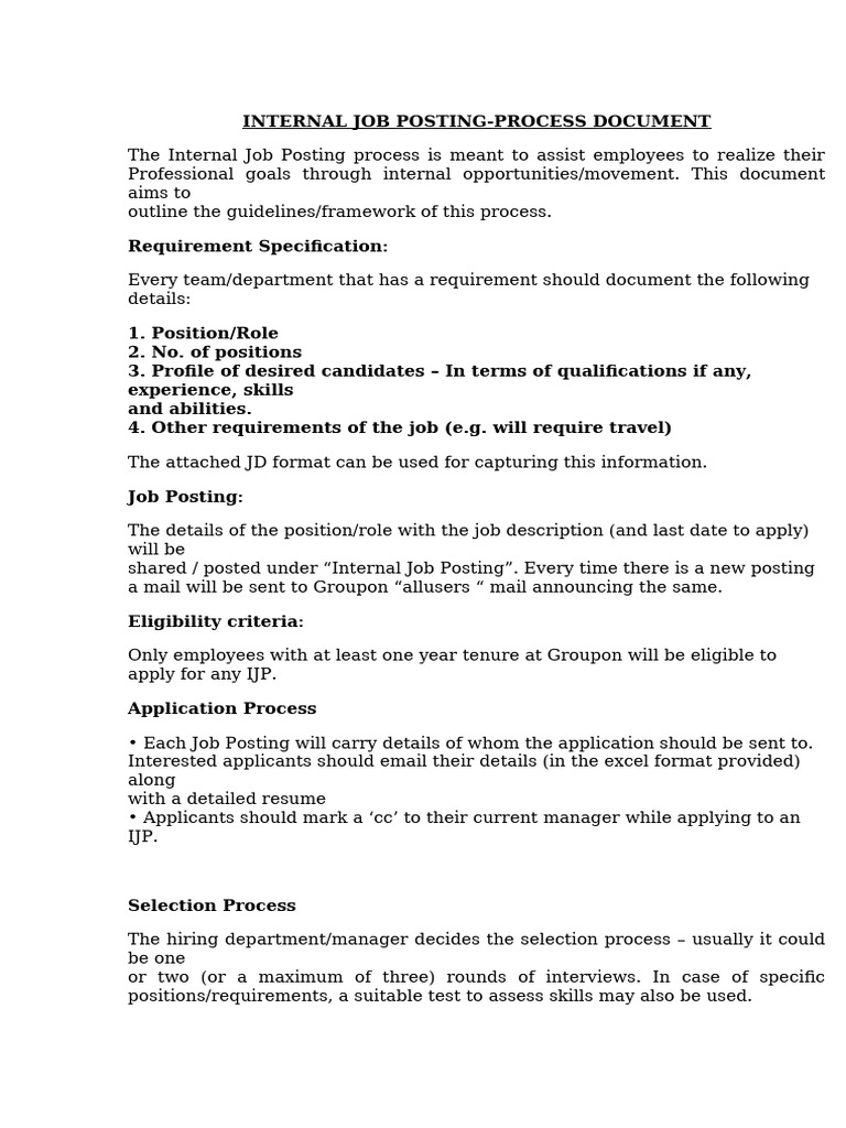 Internal Job Posting | PDF | Résumé | Business