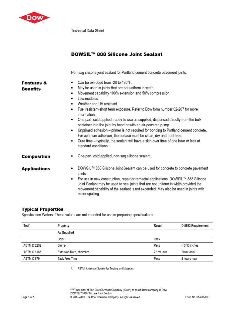 Dowsil 888 New Data Sheet | PDF | Concrete | Silicone