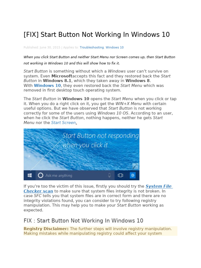 How To Fix Start Menu in Windows 10 | PDF | Windows Registry | Windows 10