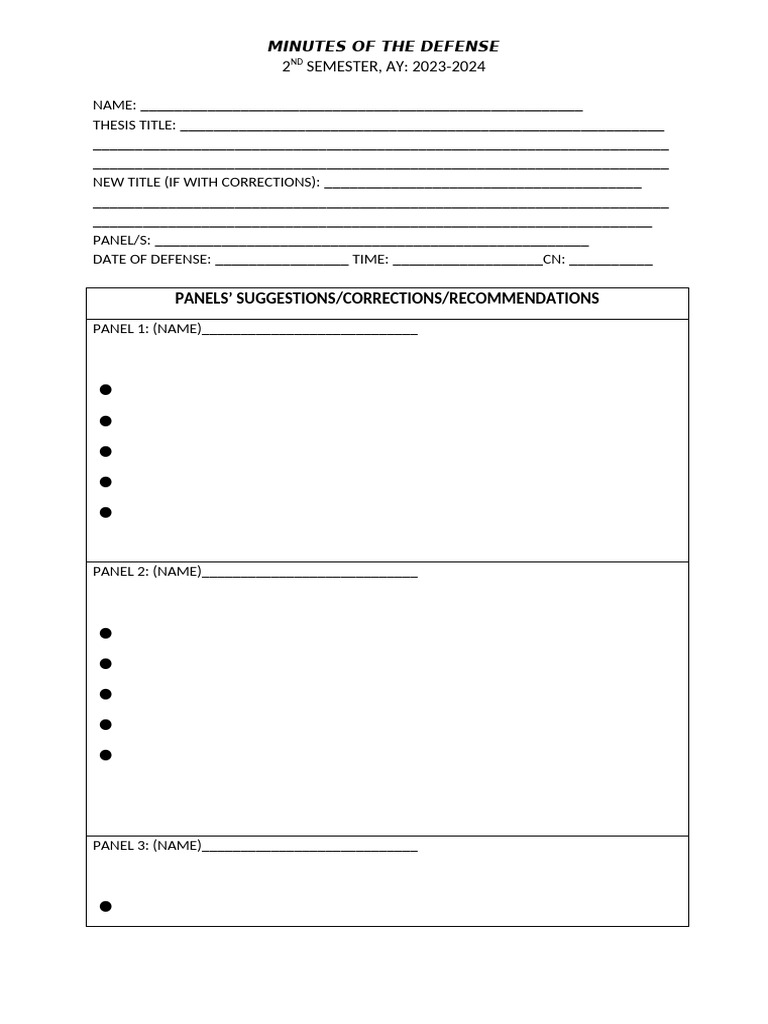 Minutes of Defense Form | PDF