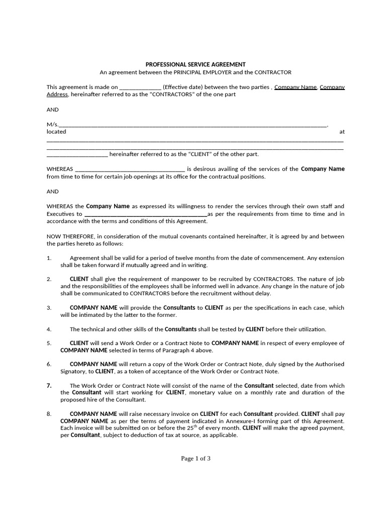 Sample - Temp Staffing Agreement | PDF | Private Law | Business Law