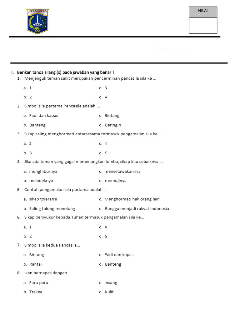 Soal PTS Kelas 3 Tema 1 Sub 1&2 - 2021 | PDF