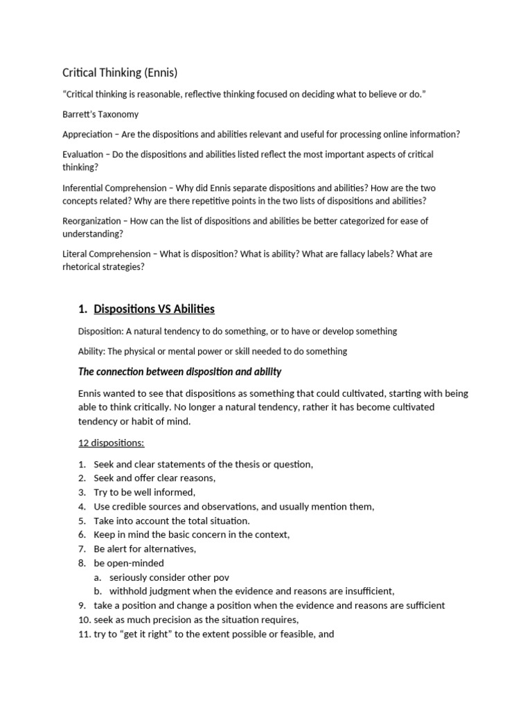 Critical Thinking (Ennis) | PDF