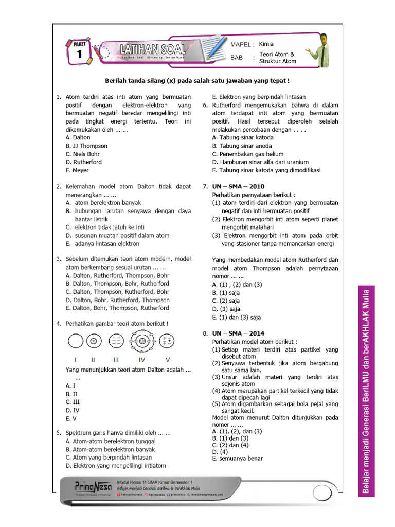 1 Latihan Soal 1 Teori Atom & Struktur Atom Kur Merdeka | PDF