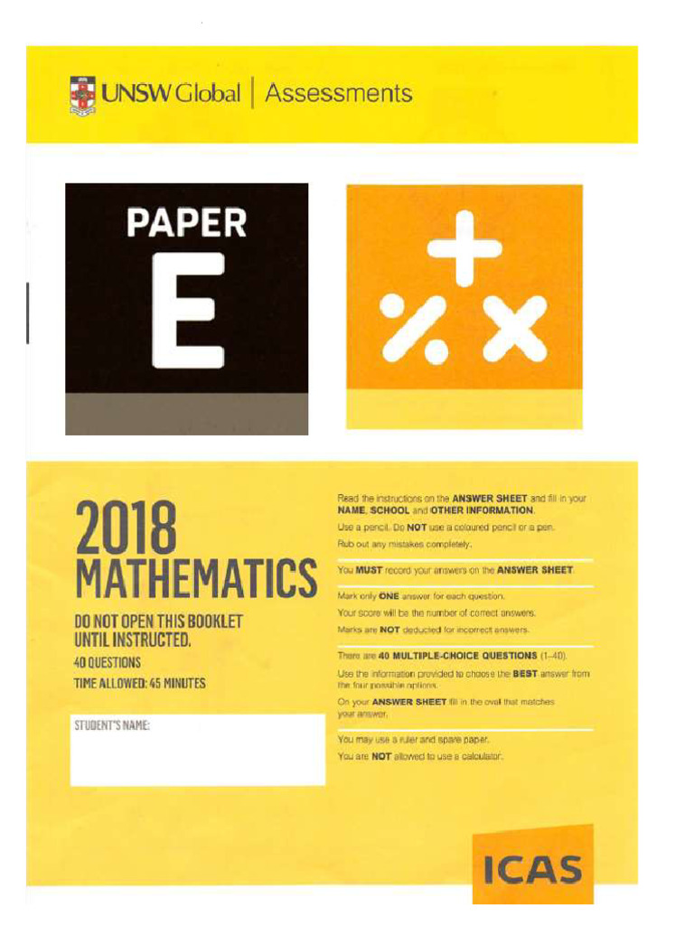 Maths E 2018 ICAS | PDF