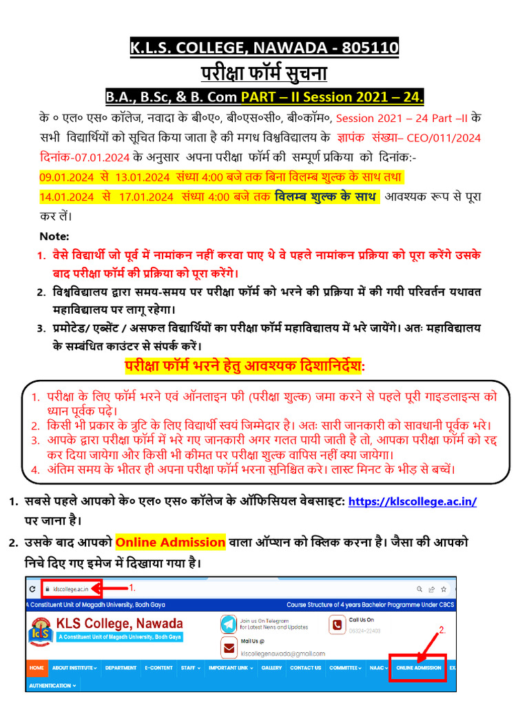 UG PART-II (2021-24) Exam Notice & Guidline | PDF