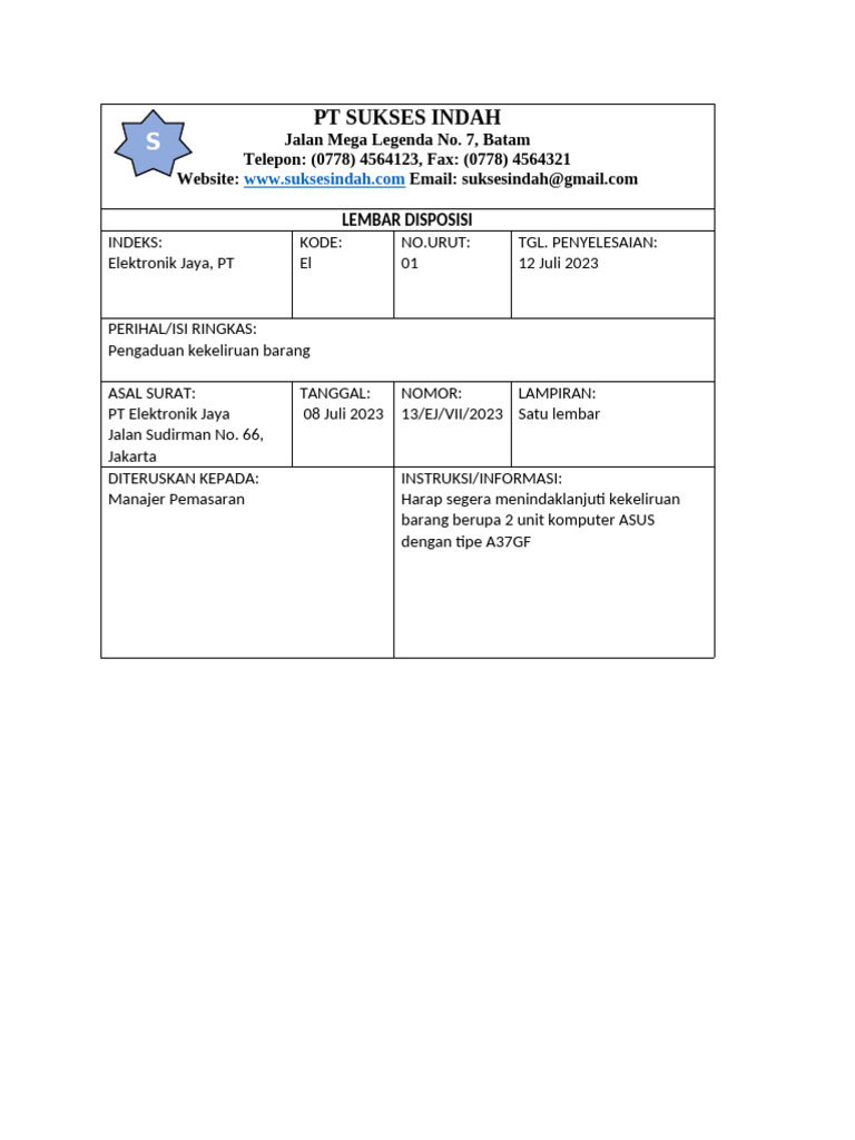 Lembar Disposisi Pdf
