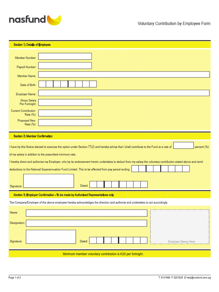 Voluntary Contribution by Employee Form 2020 | PDF