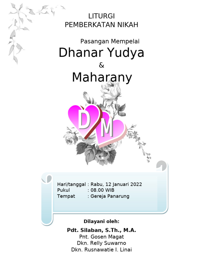 Liturgi Nikah Dhanar & Maharany (Pdt. Silaban, STH) | PDF