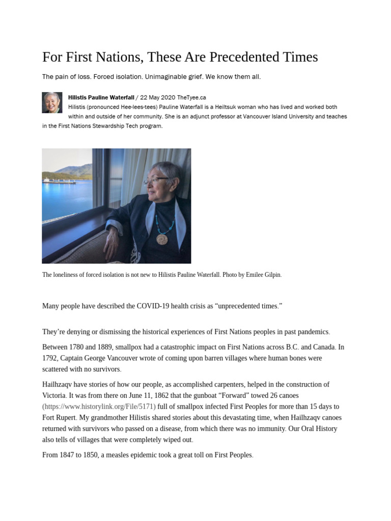 For First Nations, These Are Precedented Times - The Tyee | PDF