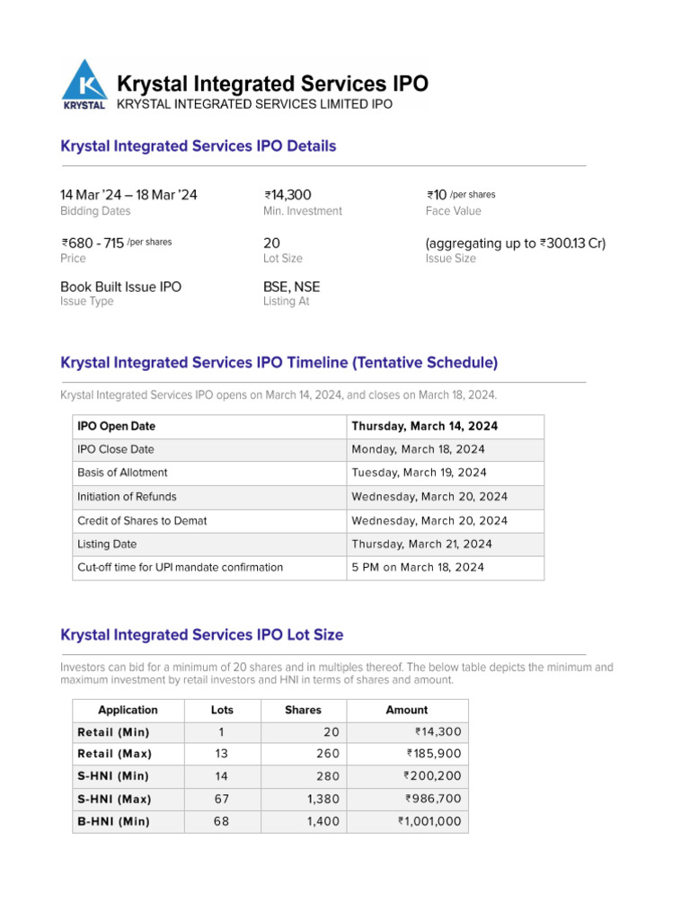 Krystal Integrated Services IPO Details | PDF