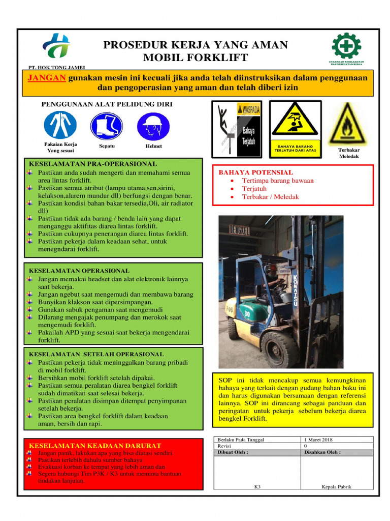 Sop Mobil Forklift (Ok) | PDF