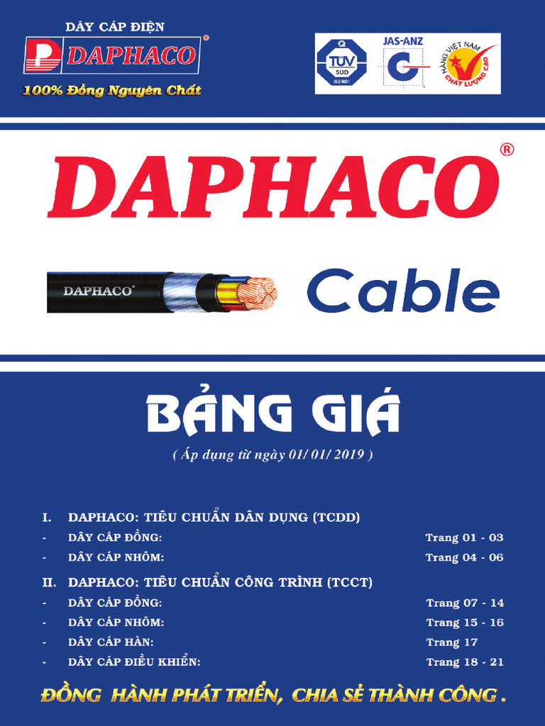 Bảng giá dây điện Daphaco mới nhất | PDF