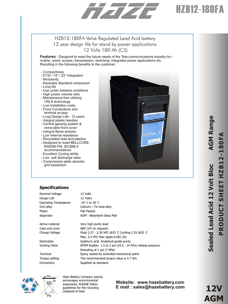 Haze hzb12 180fa Battery | PDF