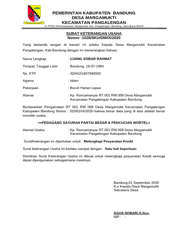 Surat Sku Rancamanyar | PDF