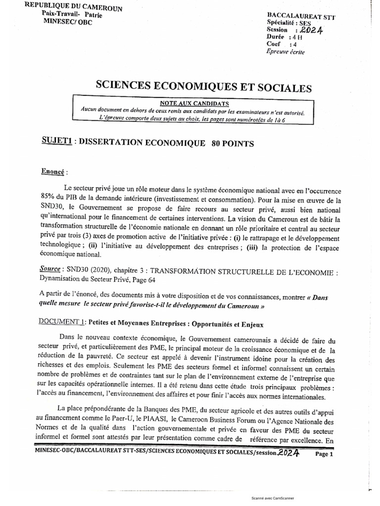SES Bac SES 2024 Sujet | PDF