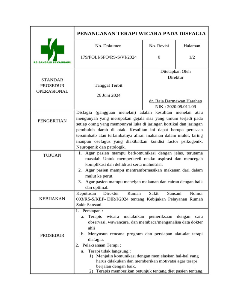 SOP Disfagia Tumbuh Kembang | PDF | Sains & Matematika
