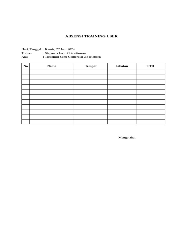 Absensi Training User | PDF