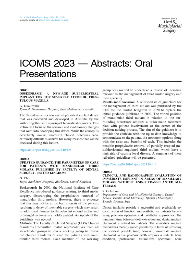 OR003 - CLINICAL AND RADIOGRAPHIC EVALUATION OF IM - 2024 - International Journa | PDF