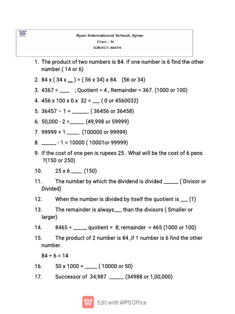 Mental Math Worksheet | PDF