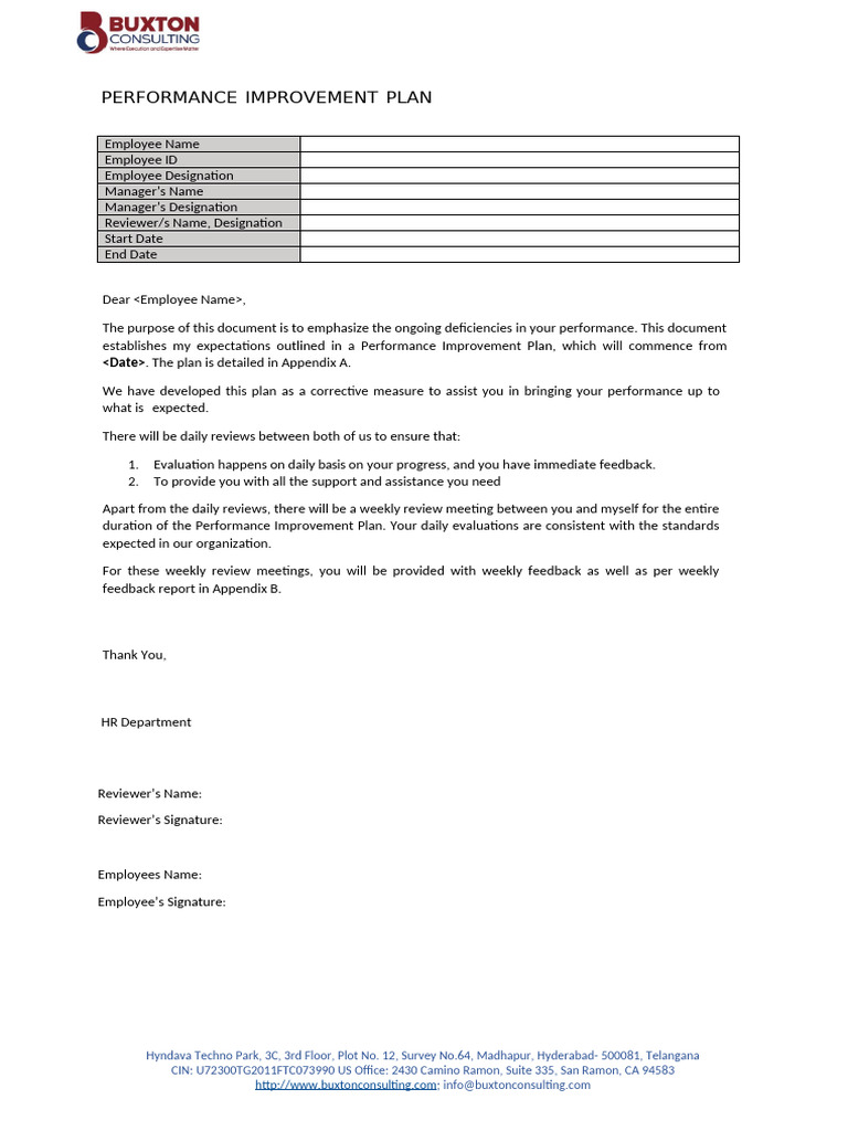 PIP Form Template | PDF