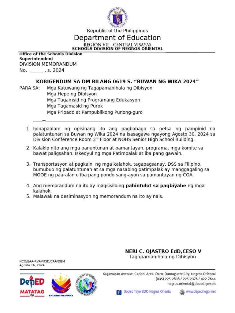 Corrigendum Sa Buwan NG Wika 1 | PDF