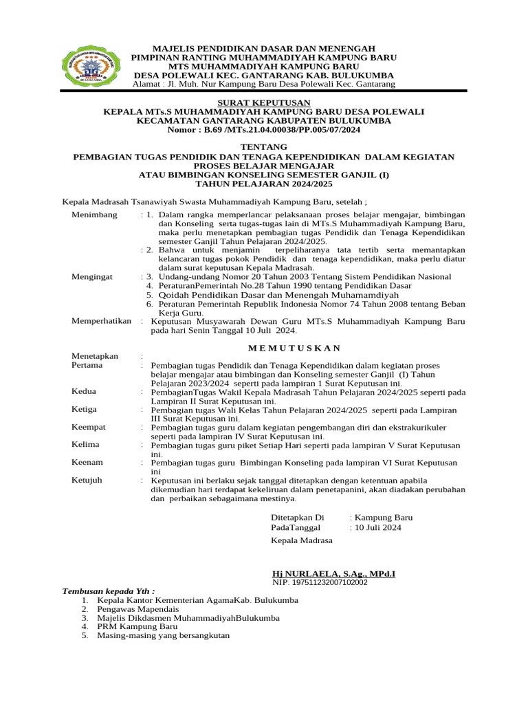 SK Pembagian Tugas Ganjil 2023-2024 | PDF